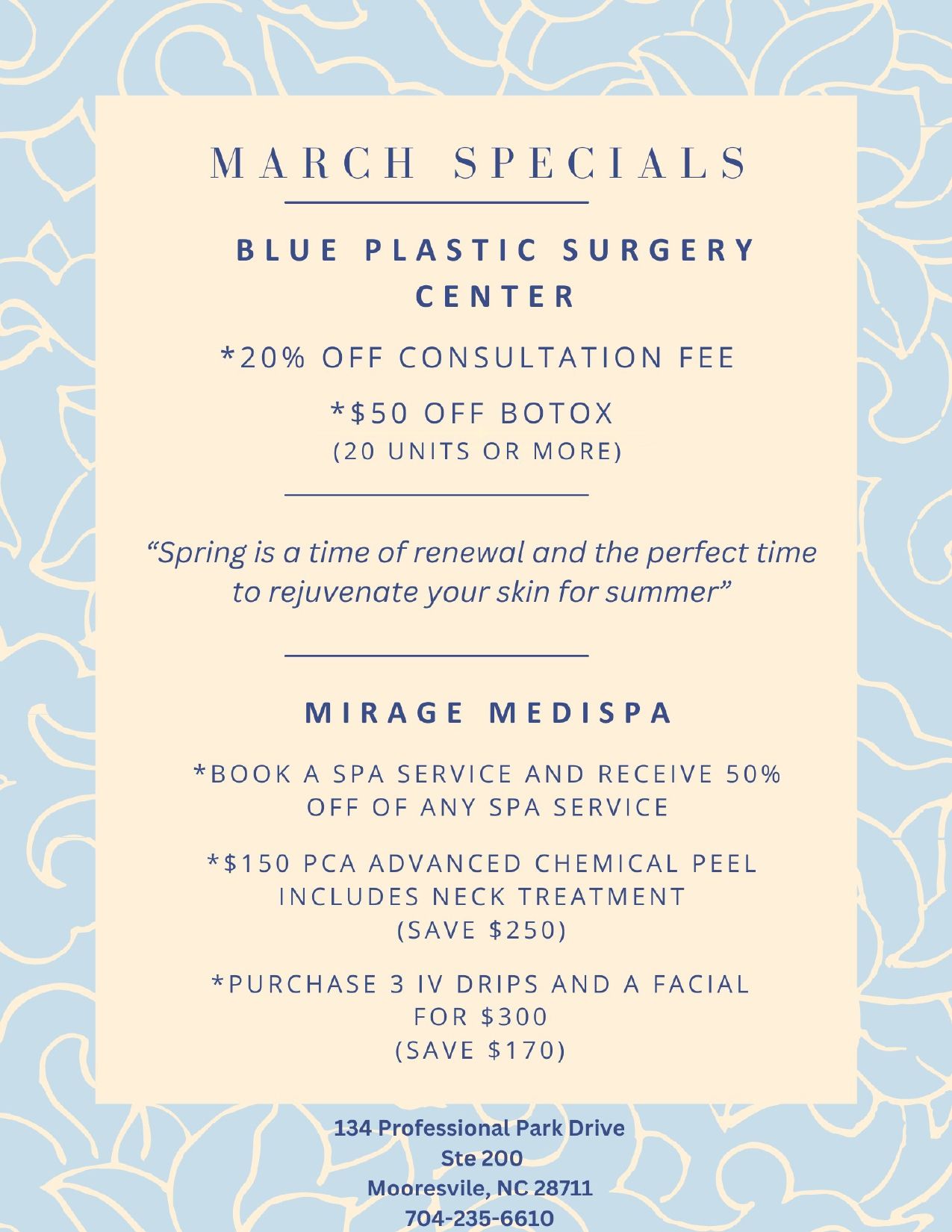 Promotions - Blue Plastic Surgery - Mooresville, NC